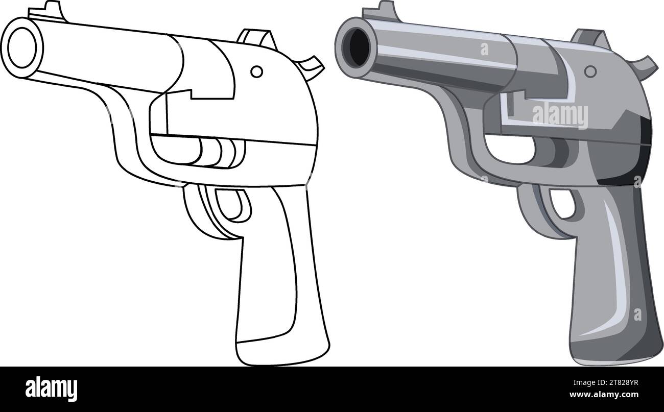 A vector cartoon illustration of a gun with a doodle outline, perfect ...