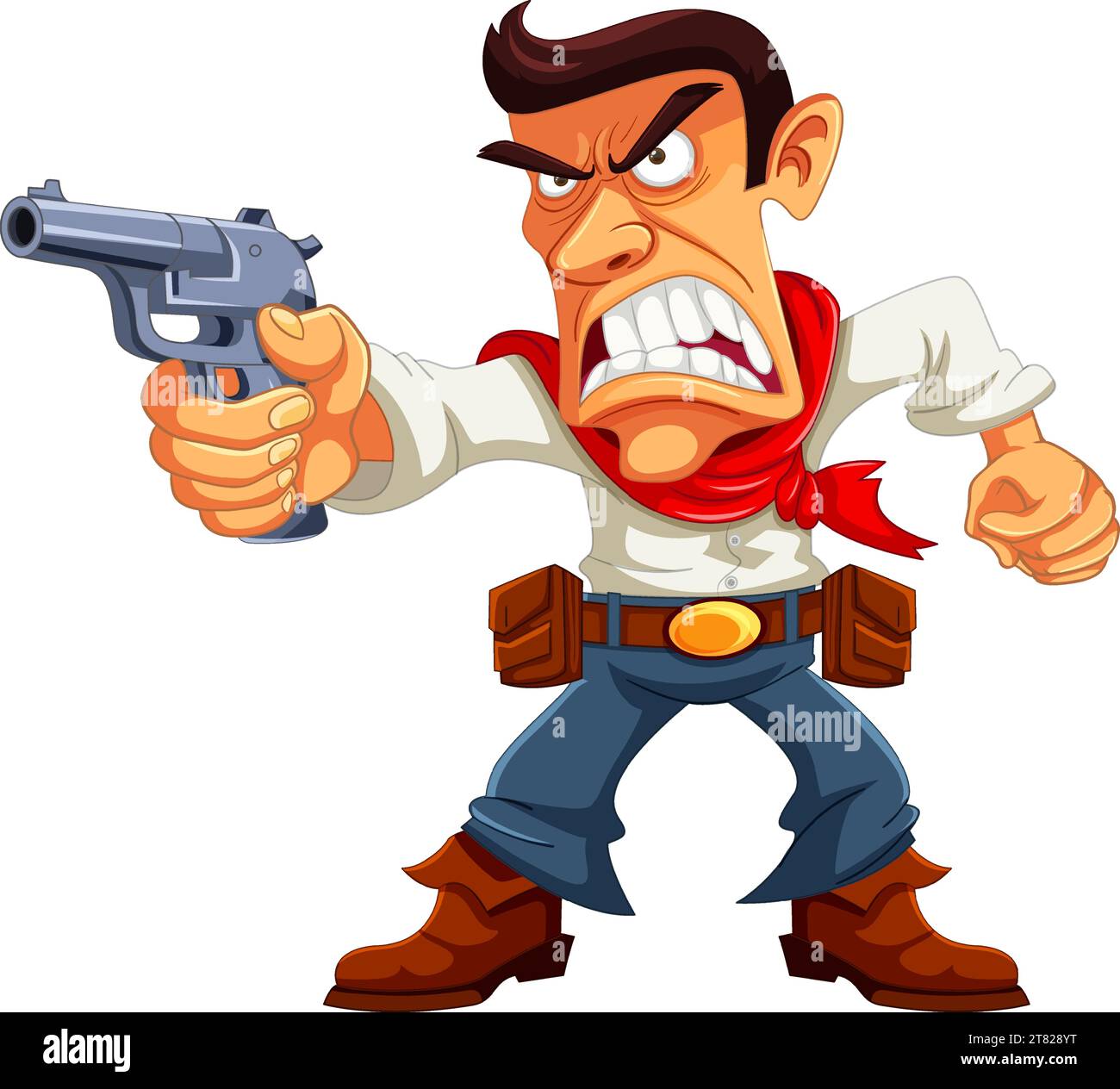 An angry cowboy holding a gun in a vector cartoon illustration Stock ...
