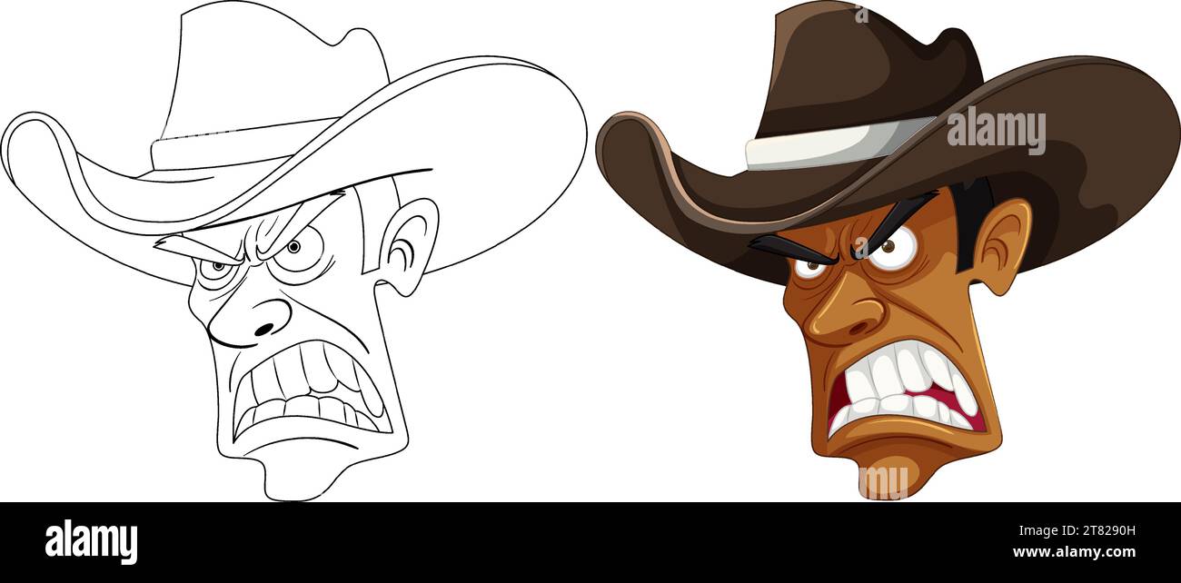 Vector illustration of an angry cowboy wearing a hat Stock Vector Image ...