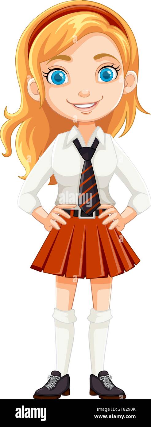 Beautiful cartoon character with long hair standing and smiling Stock ...