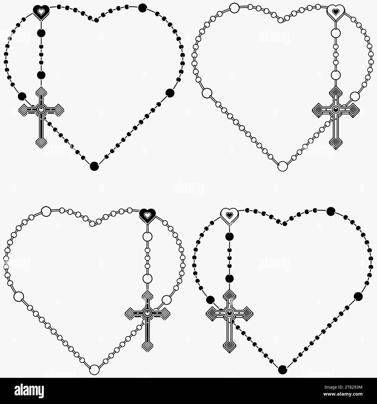 Vector design of heart shaped rosary, rosary with Christian cross ...
