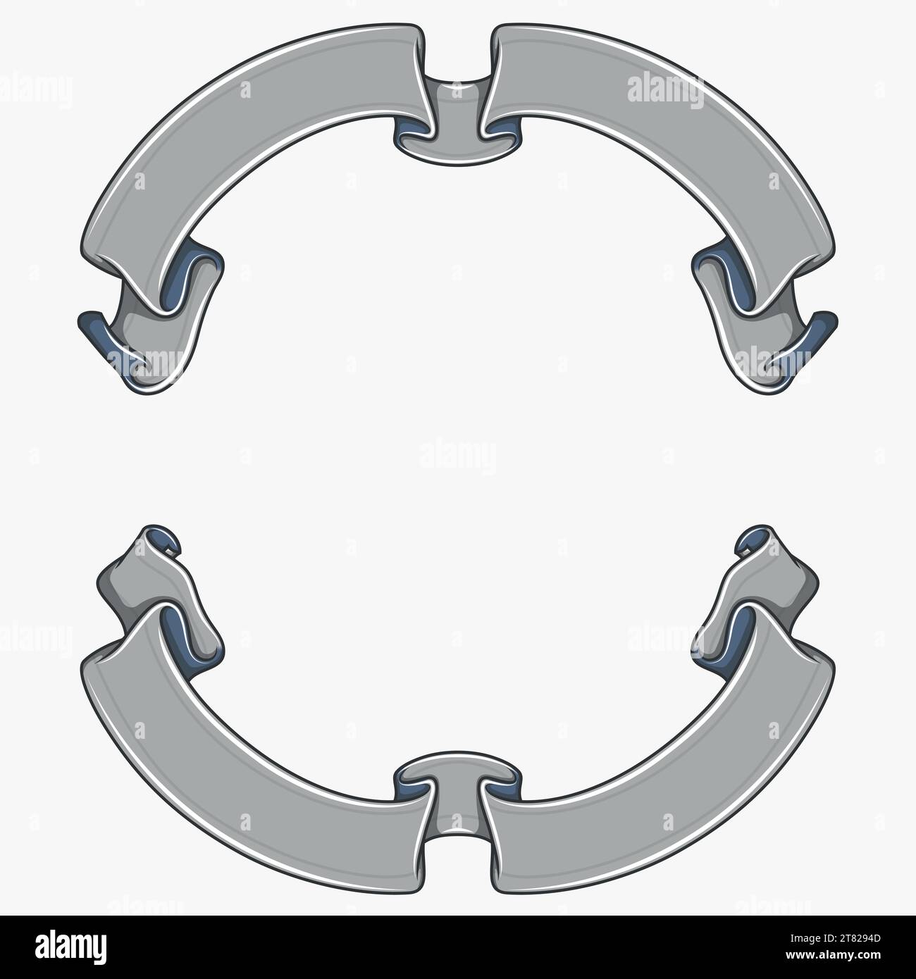 Vector design of curved ribbons, curved antique parchment strips ...