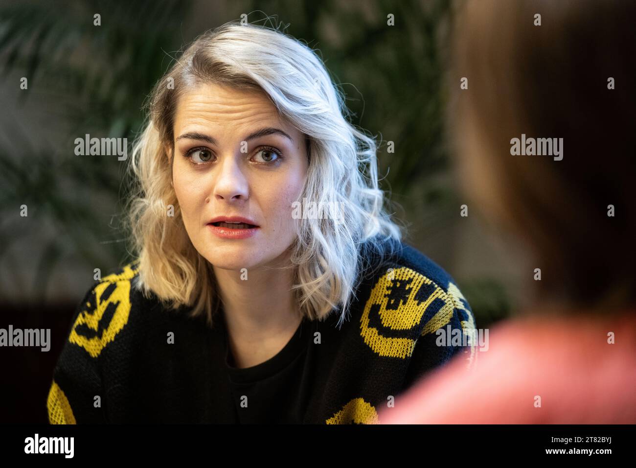 Berlin, Germany. 17th Nov, 2023. Actress Hazel Brugger speaks in an ...