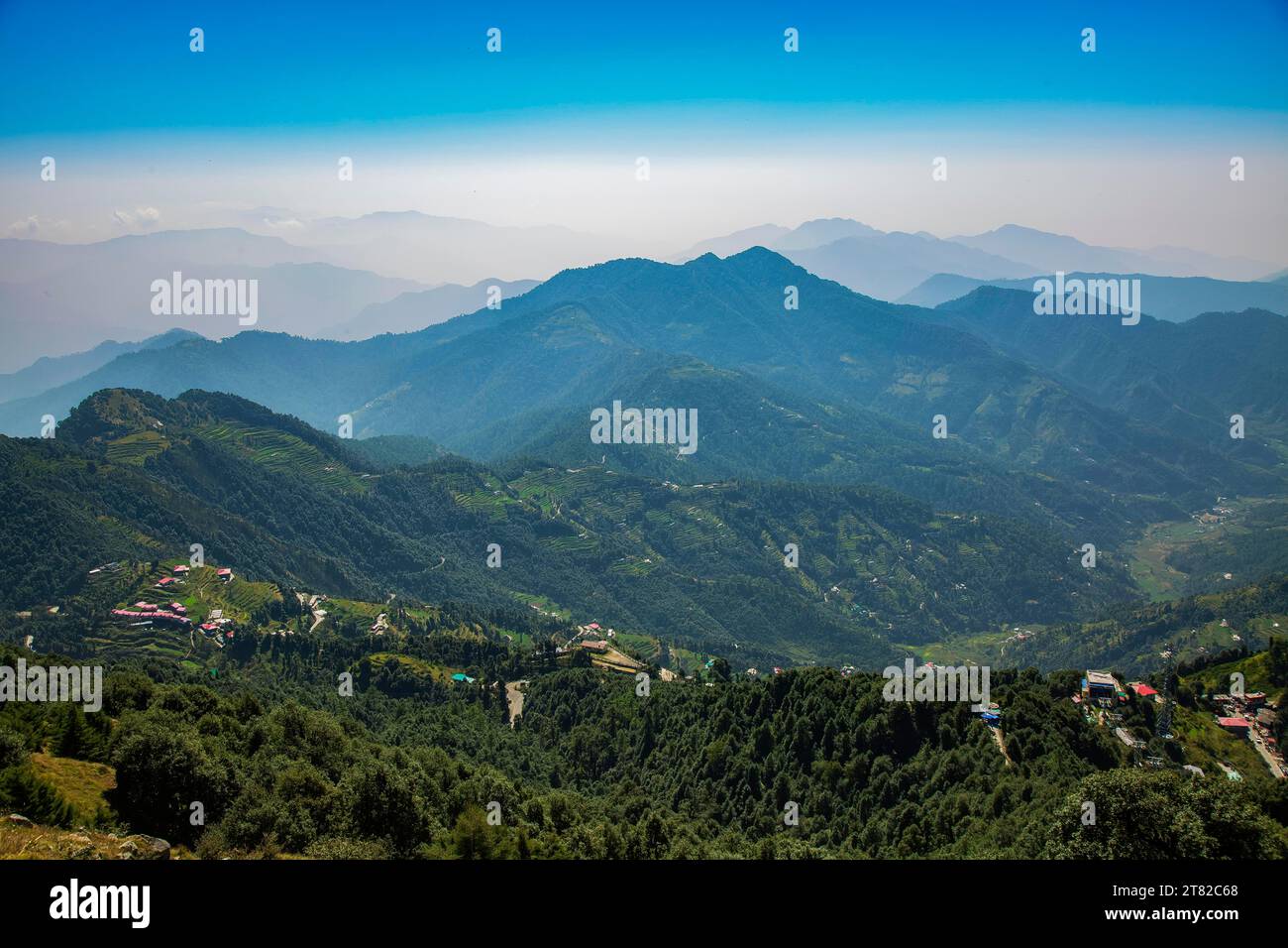 Aerial view of the Saklana range hill station in Mussoorie, uttarakhand ...
