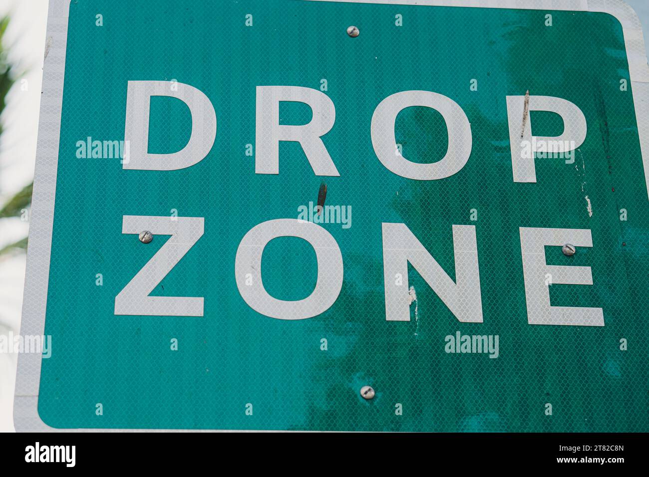 Drop zone road signage green color Stock Photo - Alamy