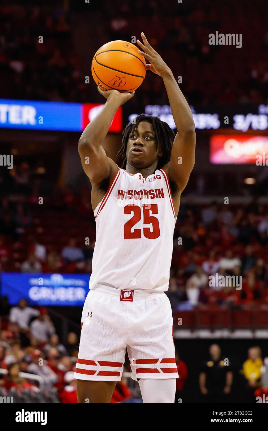 Madison, WI, USA. 17th Nov, 2023. Wisconsin Badgers guard John ...