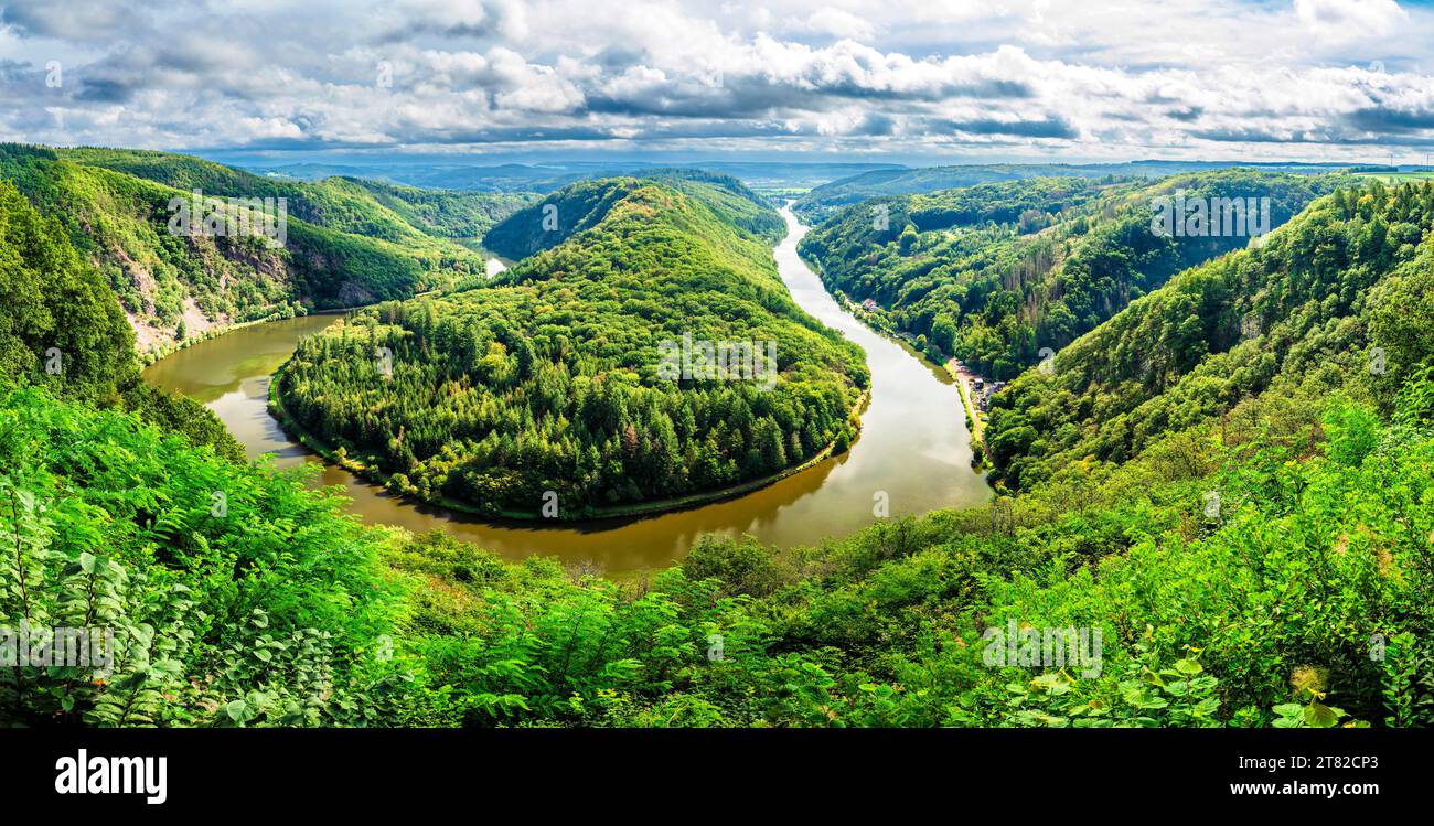 River Saar with cries of Saar near Mettlach, valley of Saar, Saarland ...