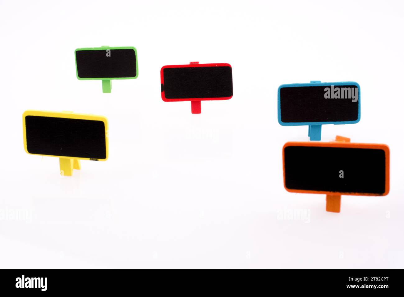 Colorful little signboards on a white background Stock Photo - Alamy