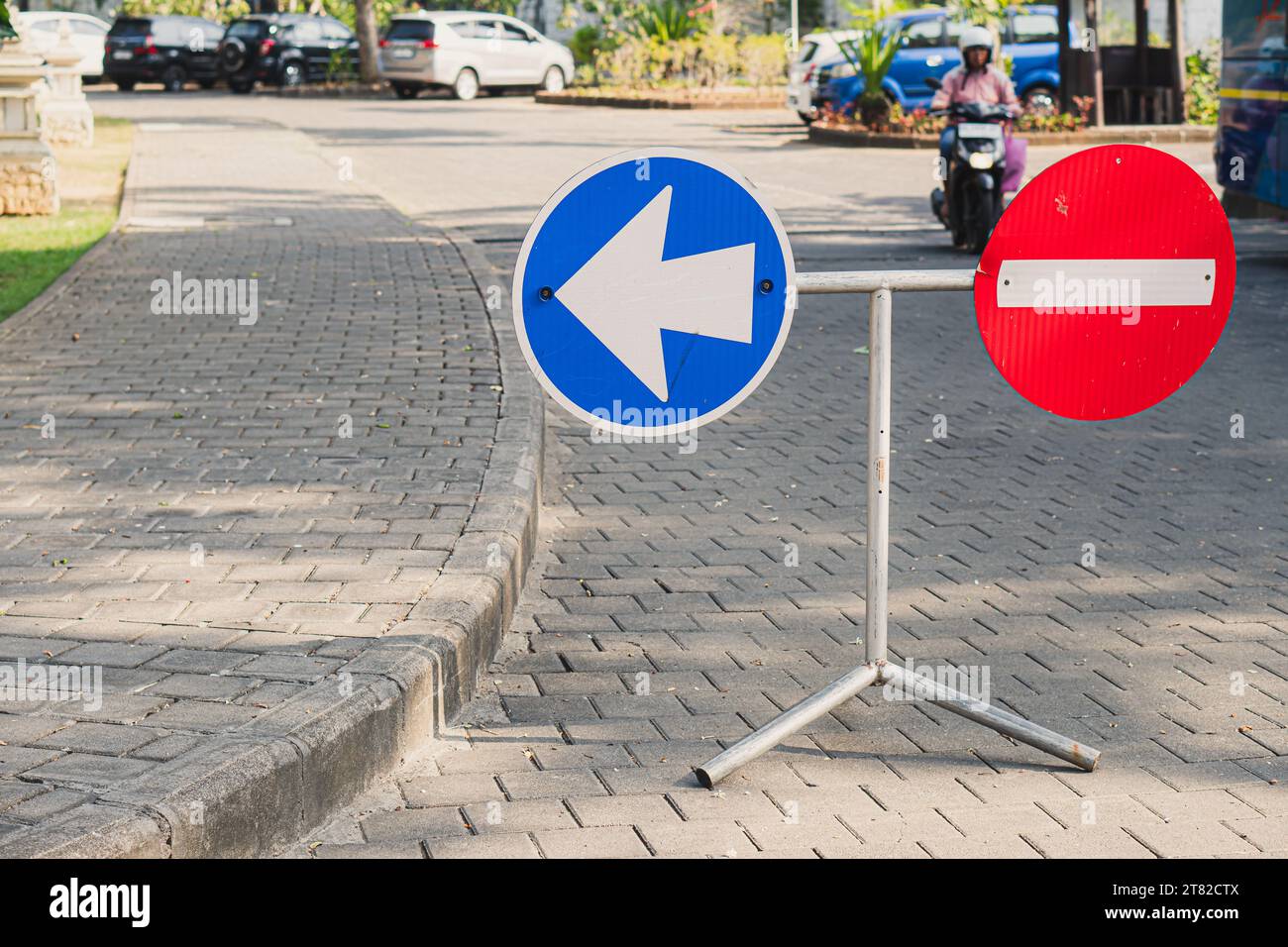 road highway signs with traffic cones and arrow markings Stock Photo ...