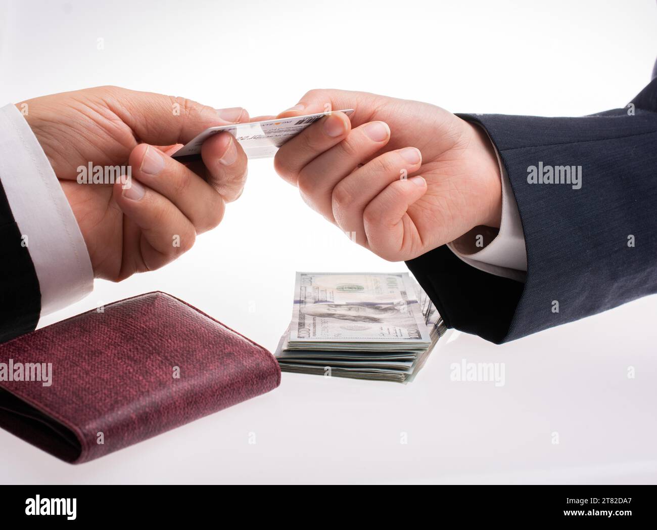 Businessman giving and receiving US dollar banknote money Stock Photo ...