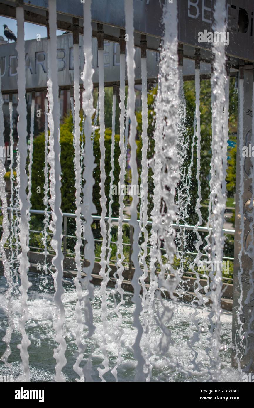The fountains gushing sparkling water in a pool in a park Stock Photo ...