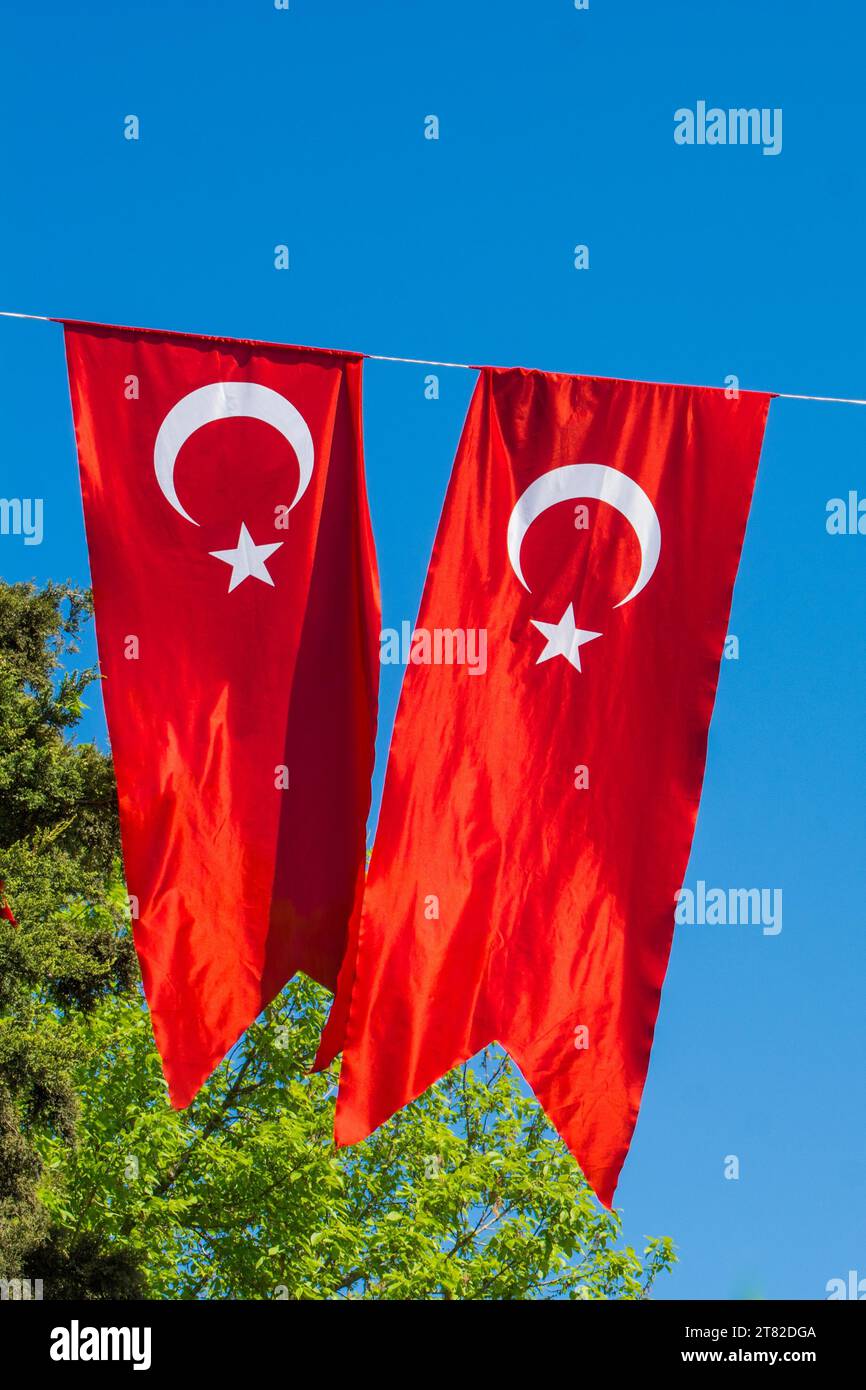 Turkish national flag hang in view in open air Stock Photo - Alamy