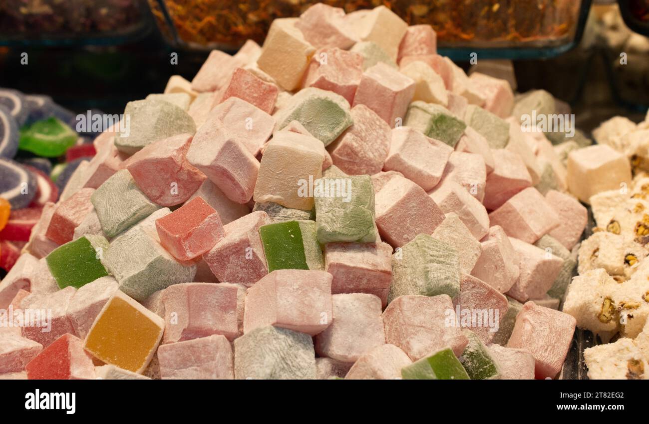 Load of traditional turkish delight lokum sugar coated soft candy Stock ...