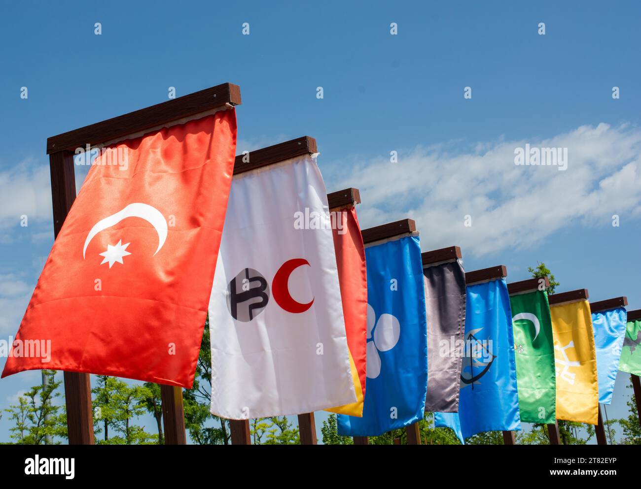Flags of 16 great Turkish Empires in history Stock Photo - Alamy