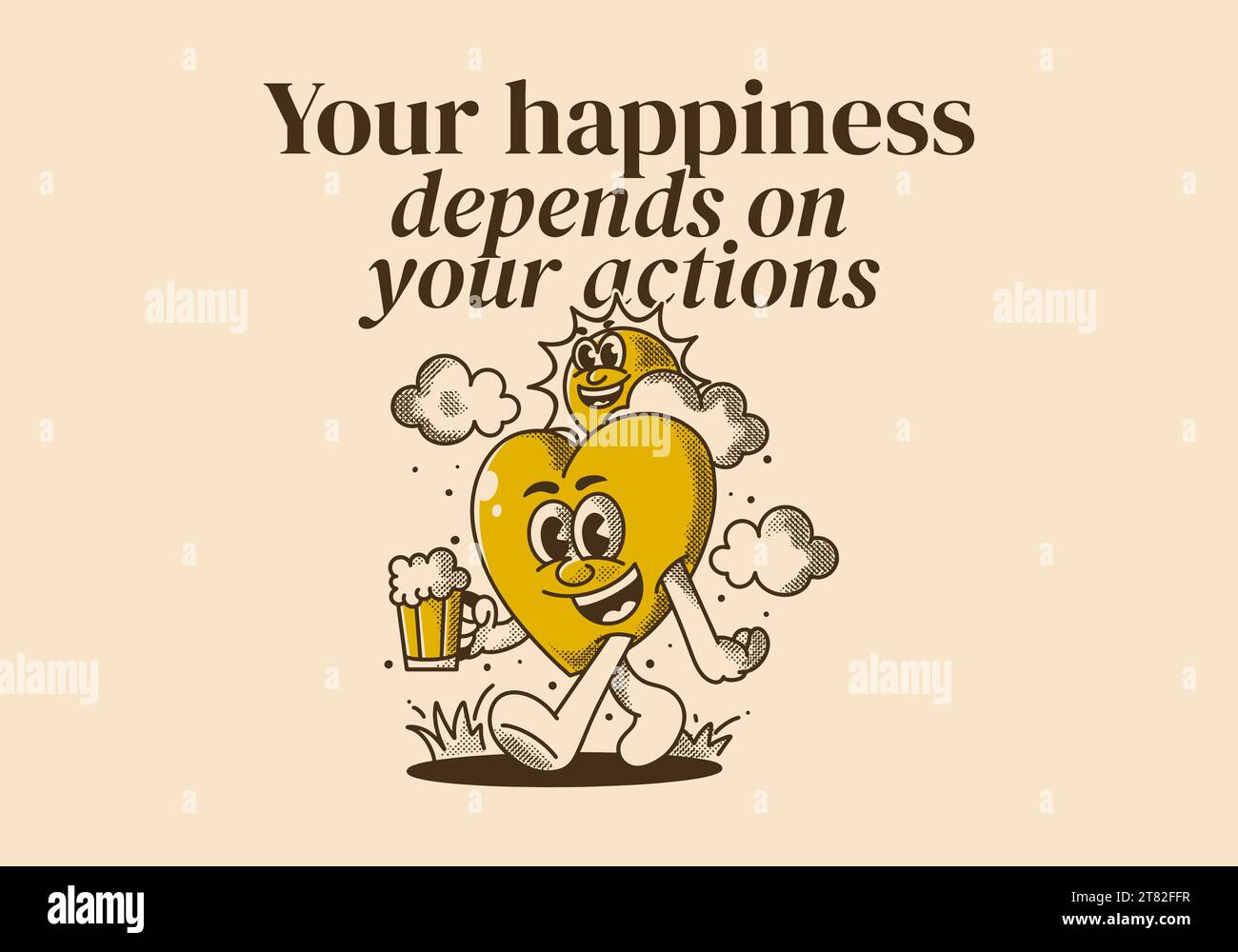 Your happiness depends on your actions. Character of a sun and heart ...