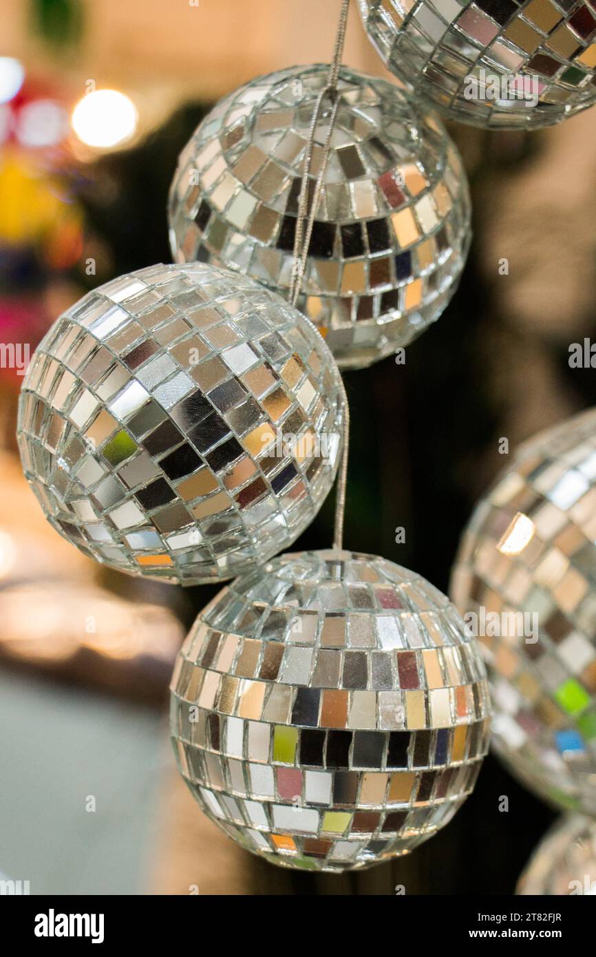 Disco balls with mirror pieces for dancing in a disco club Stock Photo ...