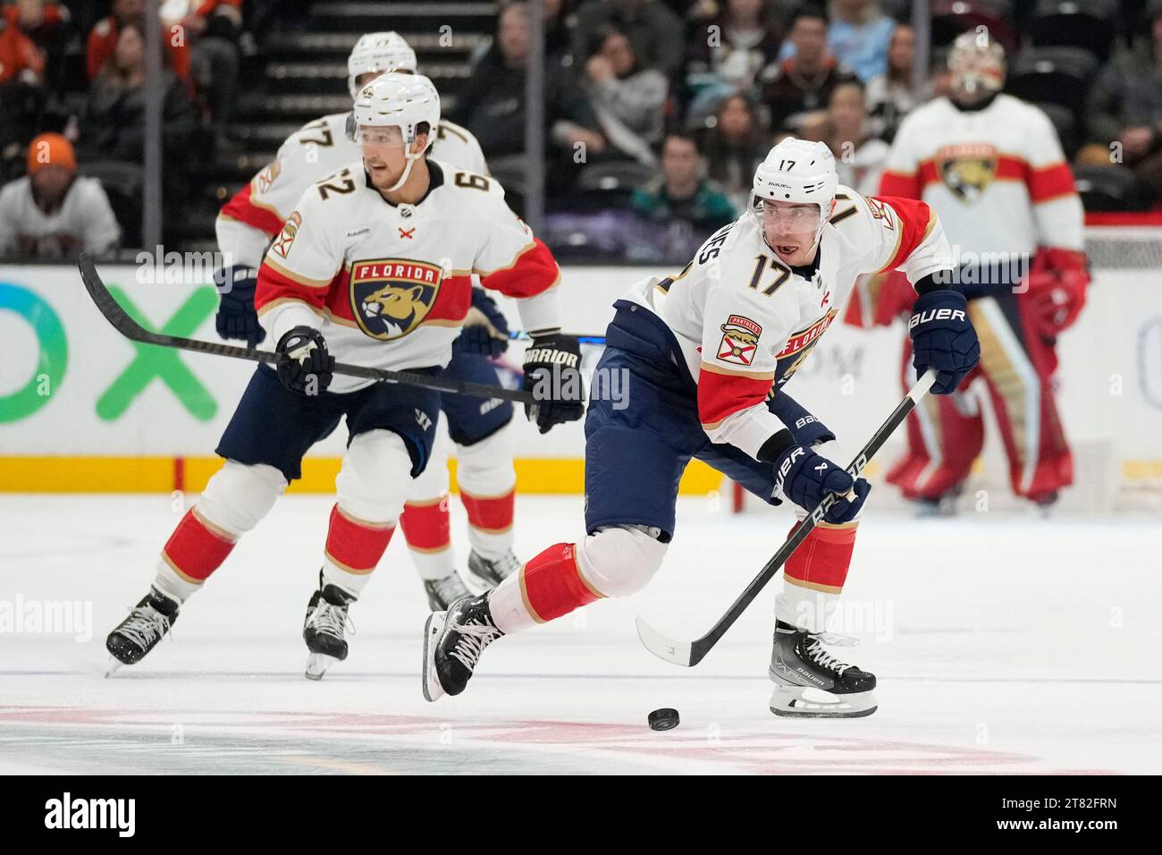 Florida Panthers center Evan Rodrigues (17) controls the puck during ...