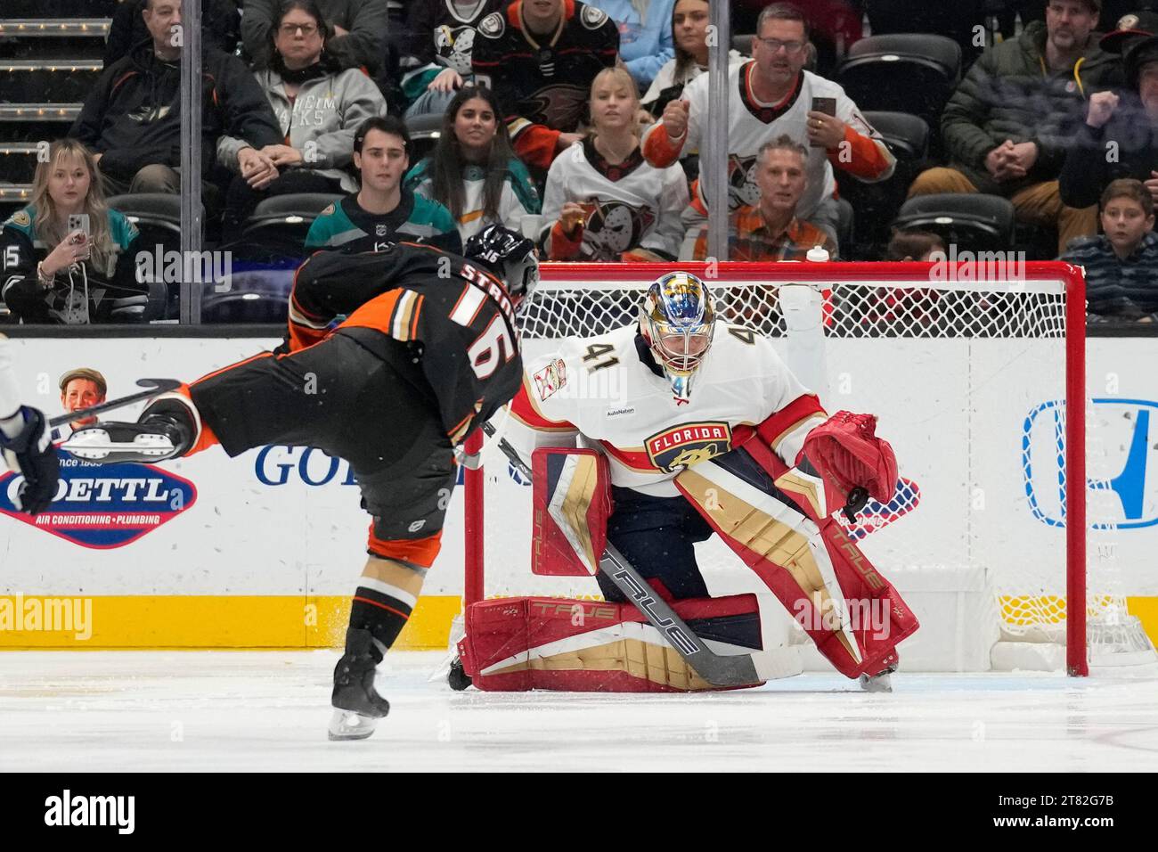 Florida Panthers goaltender Anthony Stolarz (41) stops a shot by ...