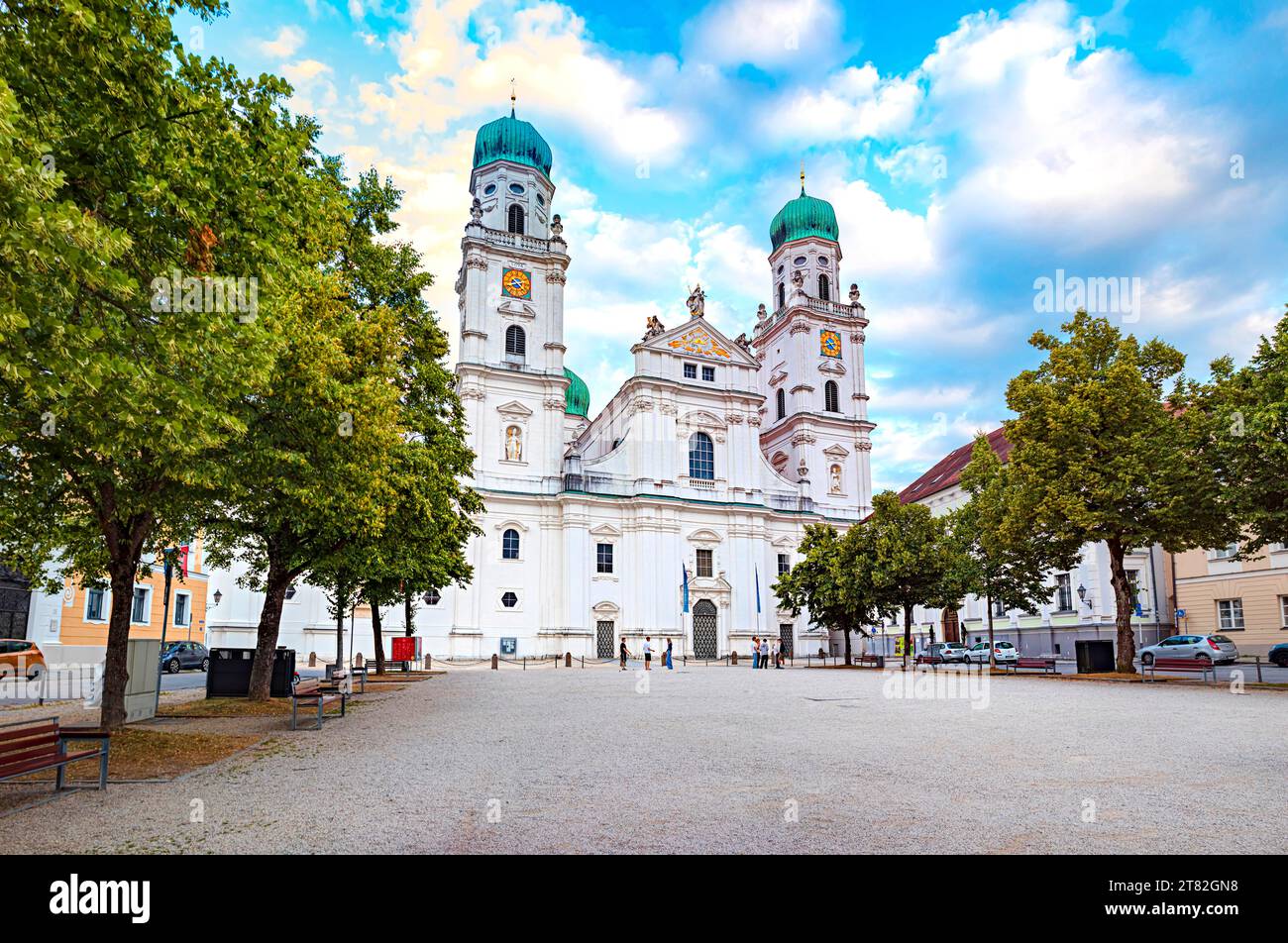 Passau Cathedral Square with Monument to King Maximilian I Joseph of ...