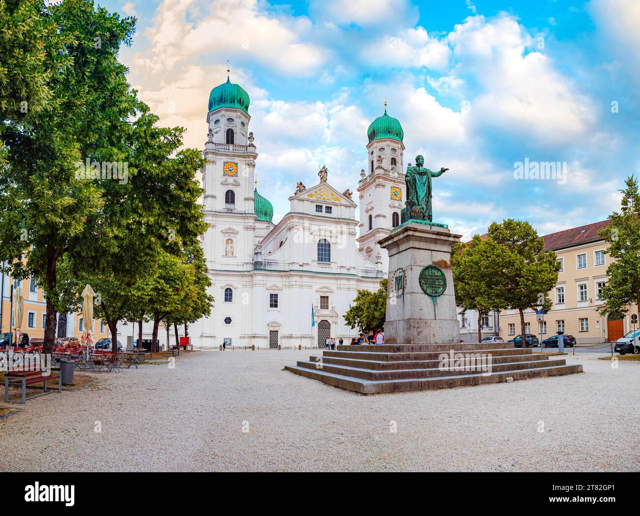 Passau Cathedral Square with Monument to King Maximilian I Joseph of ...