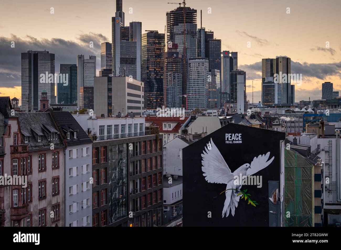 PEACE FOR ALL MANKIND is written above the image of a giant dove of ...