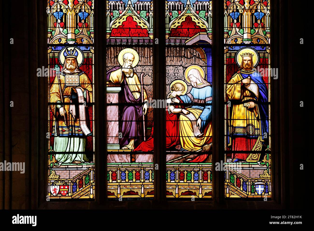 Colourful stained glass window, St. Corentin Cathedral, Quimper also ...