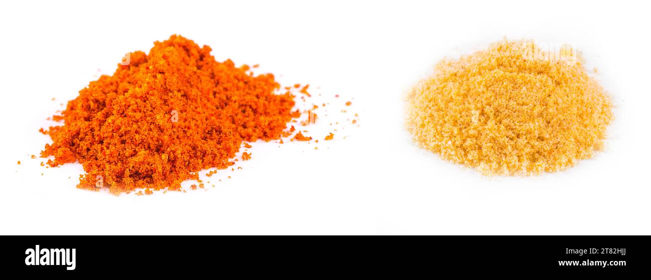The set of Red and yellow curry powder on the white background Stock ...