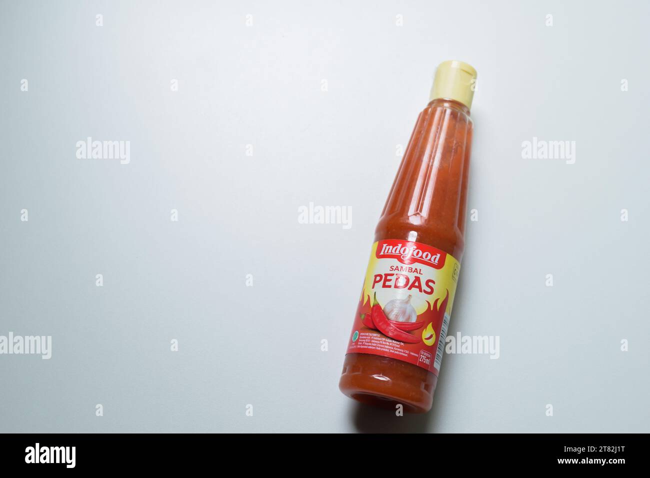 A bottles of hot chili sauce in the white background, saus indofood ...