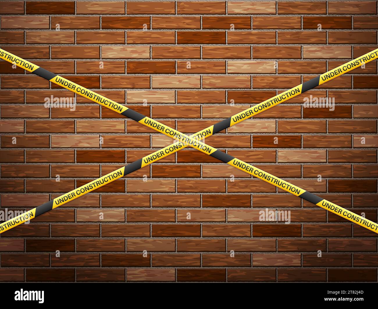 Under construction tape on bricks background. Vector illustration Stock ...