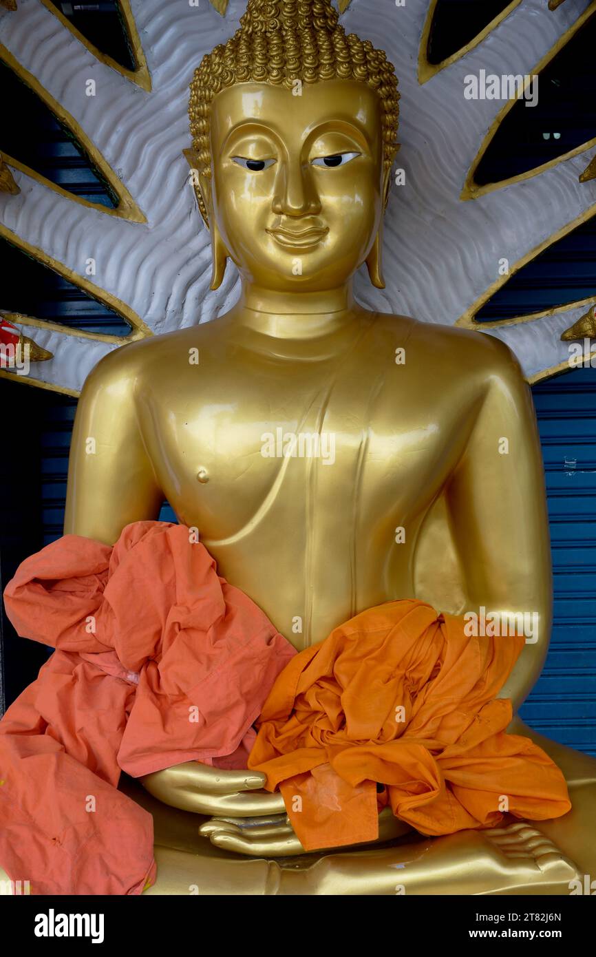 A Buddha statue with a seated Buddha displaying an unintentional squint ...