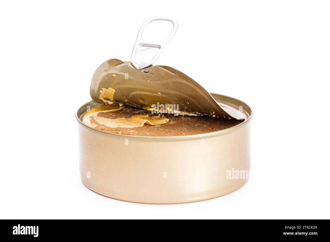 Opened Tin Can with Chicken Liver Pate Isolated on White Background ...