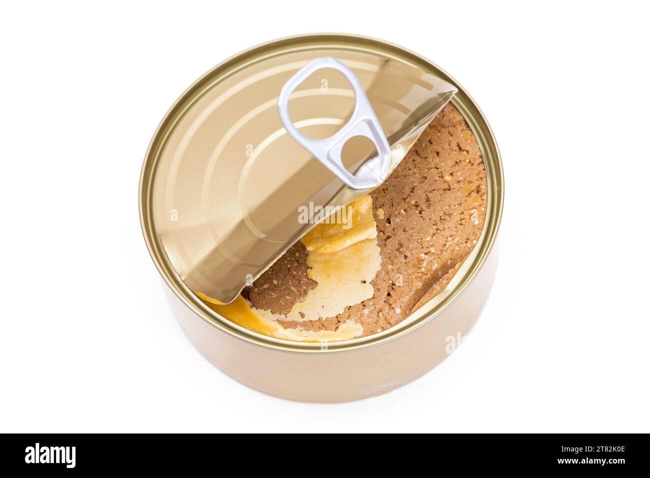 Opened Tin Can with Chicken Liver Pate Isolated on White Background ...