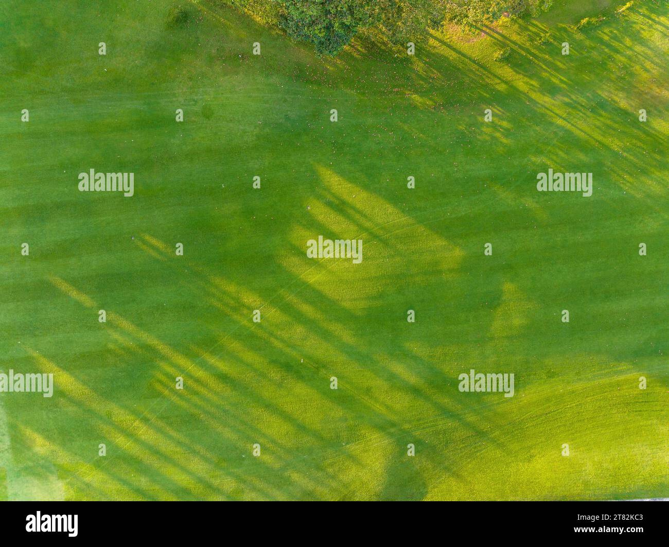 Aerial view of beautiful green golf field fairway and putting green ...