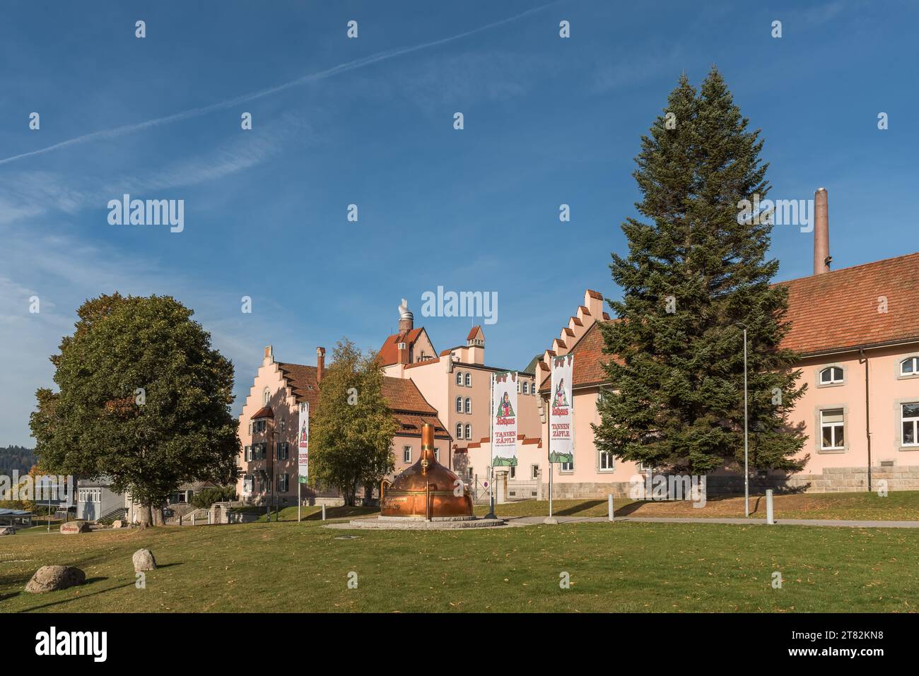 Building of the Rothaus brewery with copper kettle, Badische ...