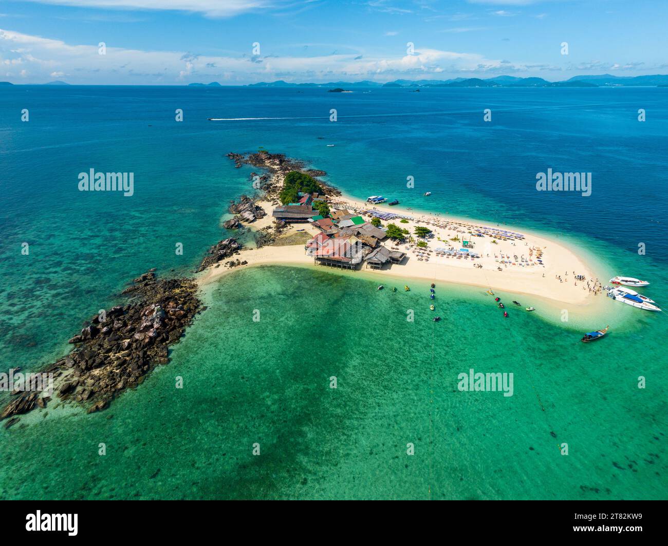 Aerial view drone shot of Amazing small island beautiful tropical sandy ...