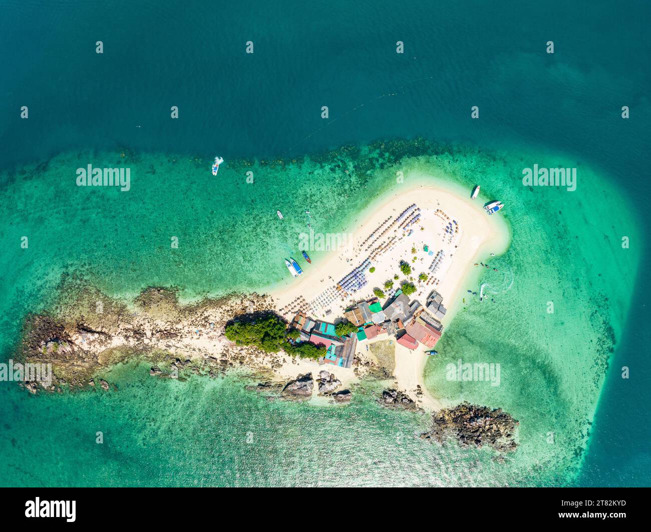Aerial view drone shot of Amazing small island beautiful tropical sandy ...