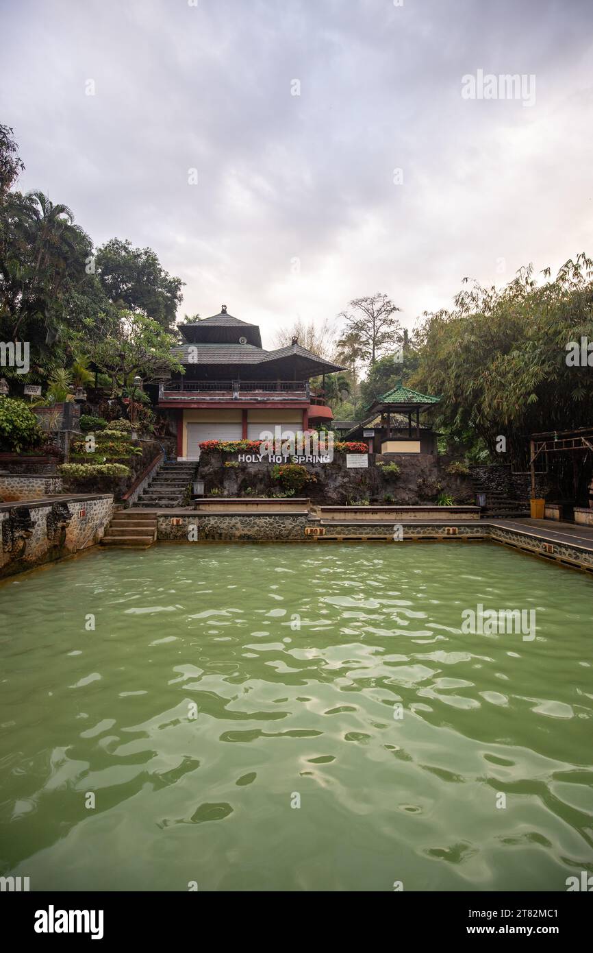 Hot springs, thermal bath in the tropical jungle. Ritual sulphurous ...