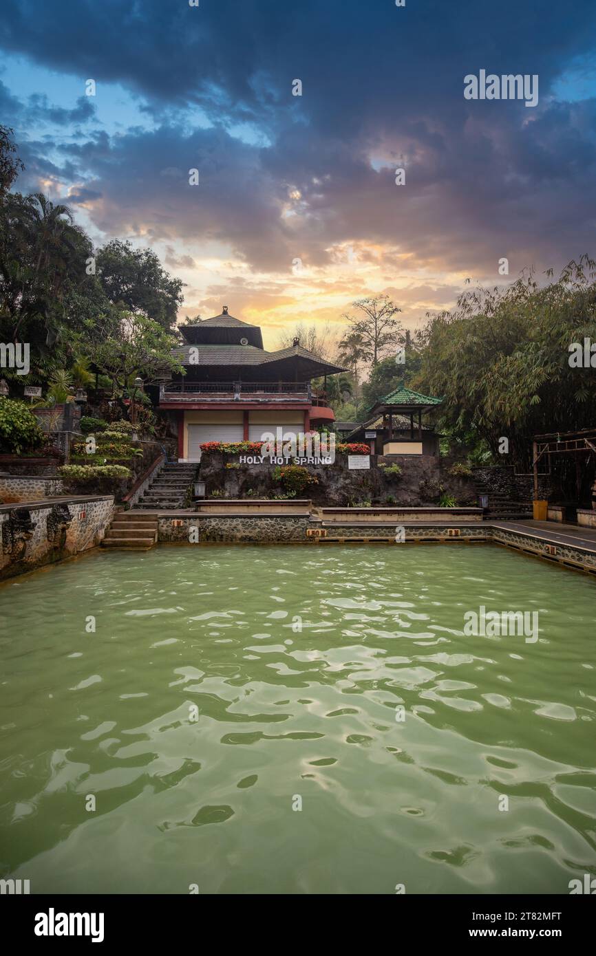 Hot springs, thermal bath in the tropical jungle. Ritual sulphurous ...