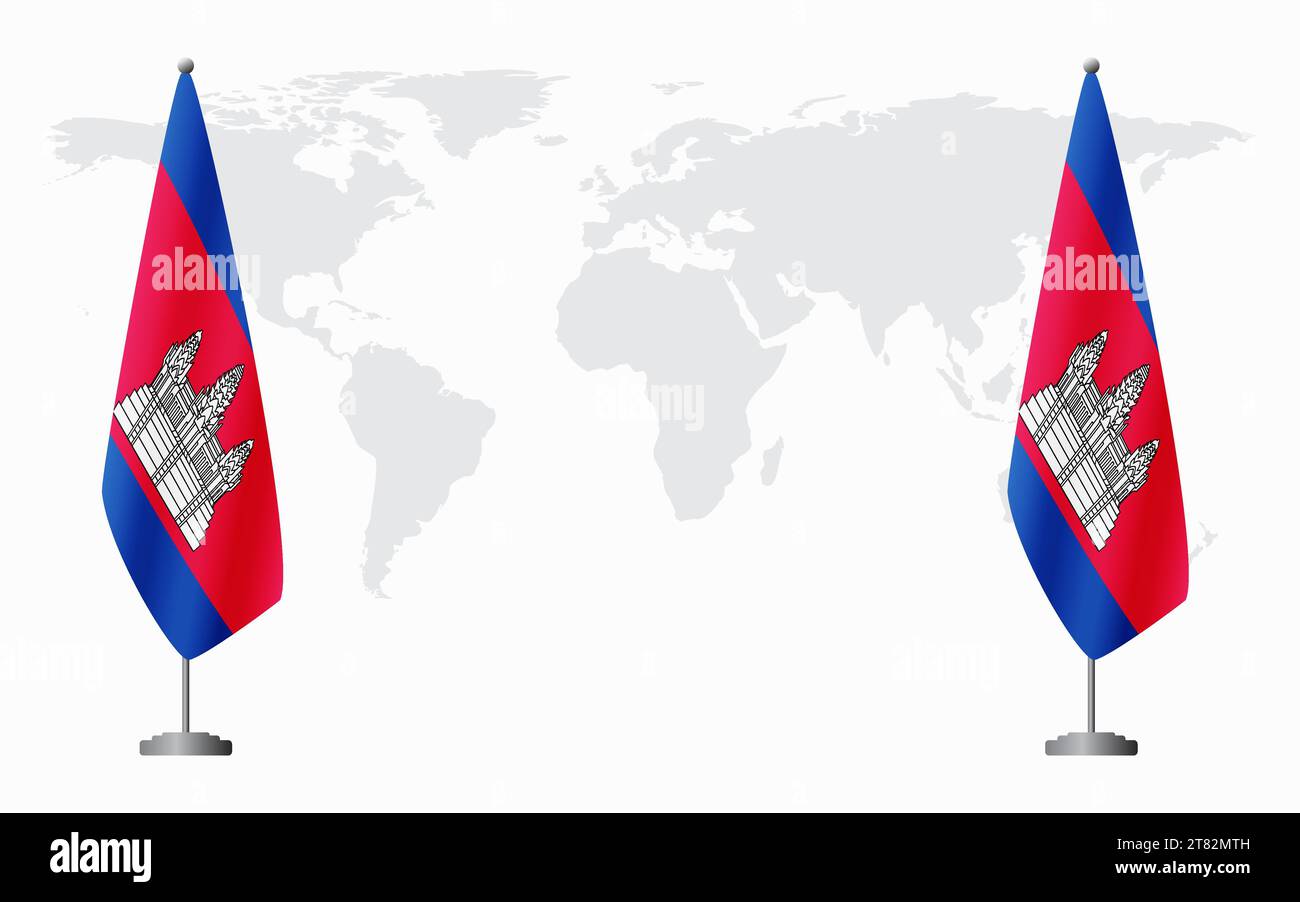 Cambodia and Cambodia flags for official meeting against background of world map Stock Vector ...