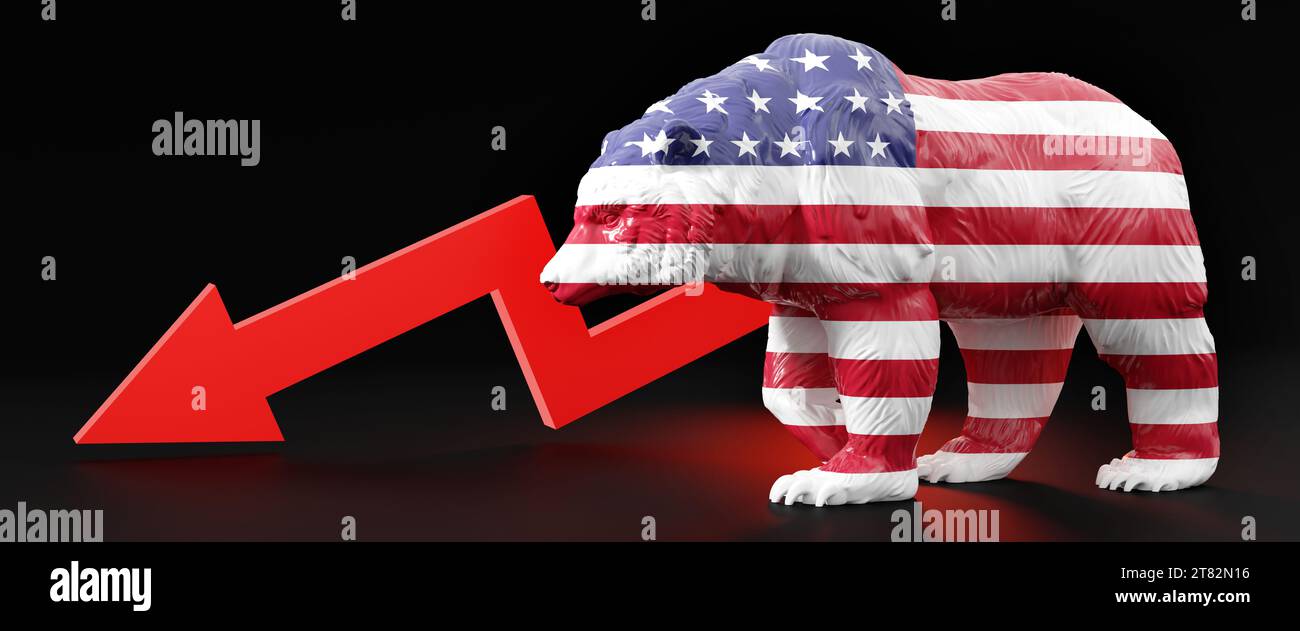 Horizontal banner of a bear with United States flag on plain empty ...