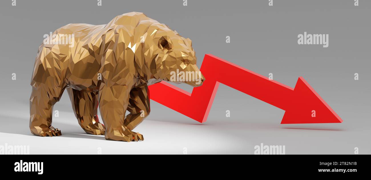 Horizontal banner of a golden bear statue on plain empty background ...