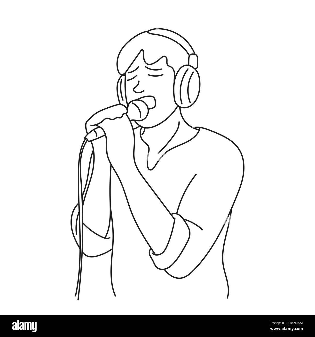 man in headphones singing in recording studio illustration vector hand ...