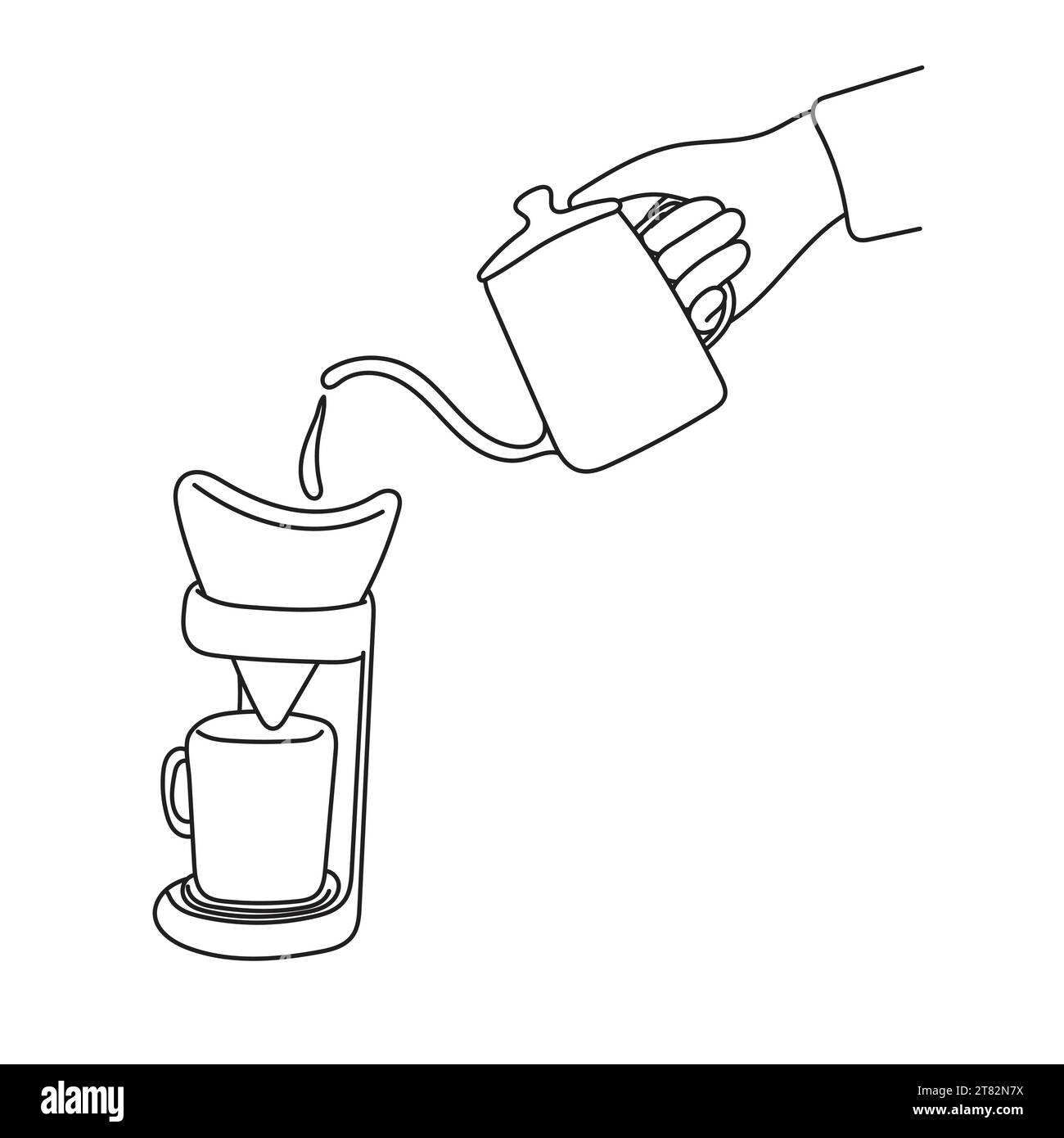 Hand pouring hot water on coffee ground with fillter illustration ...