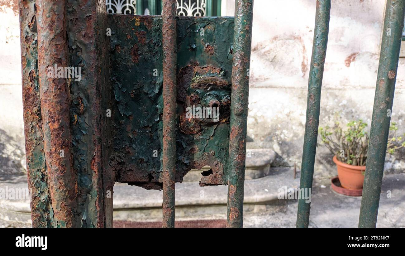 The old castle and the hole of the castle on the old gate, from which ...