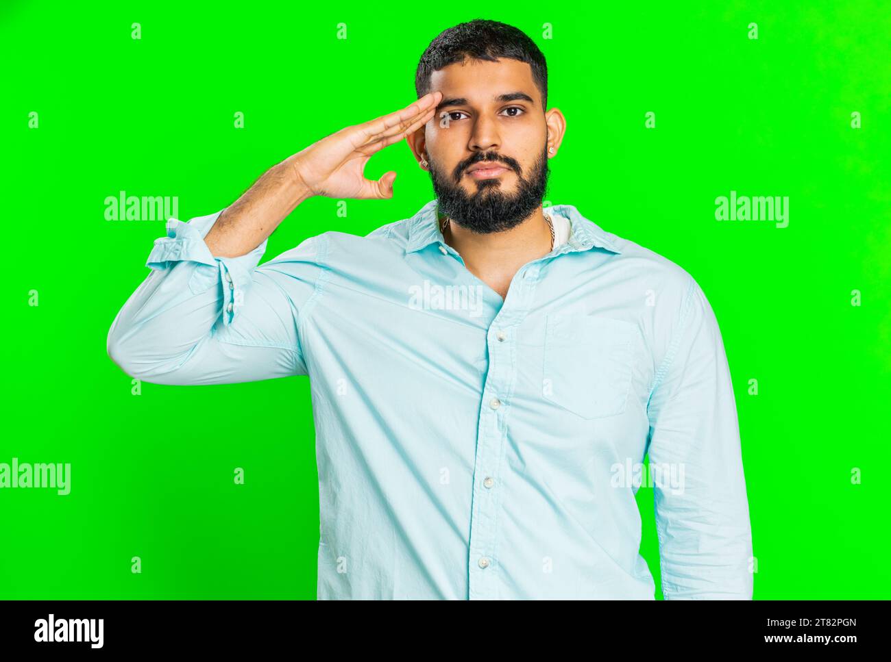 Yes sir. Subordinate responsible serious Indian man giving salute ...