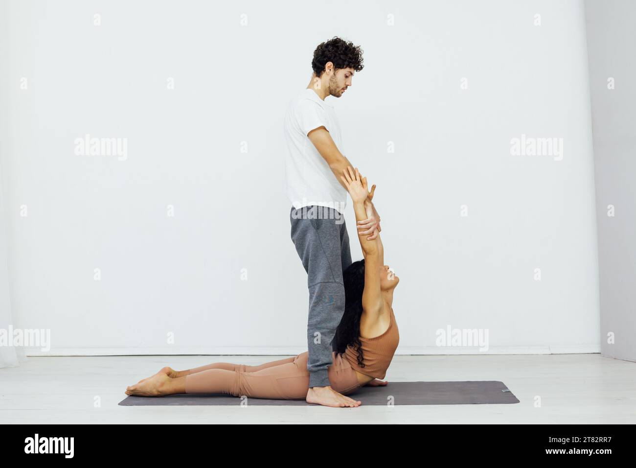 healthy back asana exercises woman and man practice yoga lotus pose ...