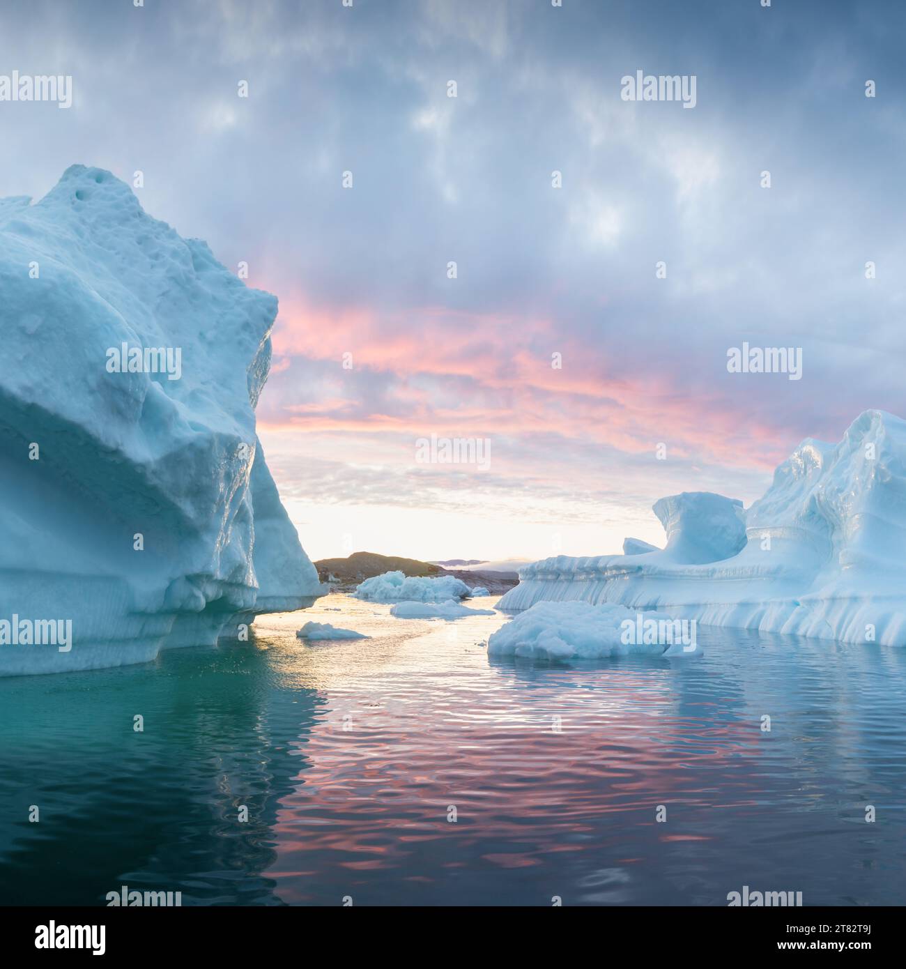 Arctic nature landscape with icebergs in Greenland icefjord with ...