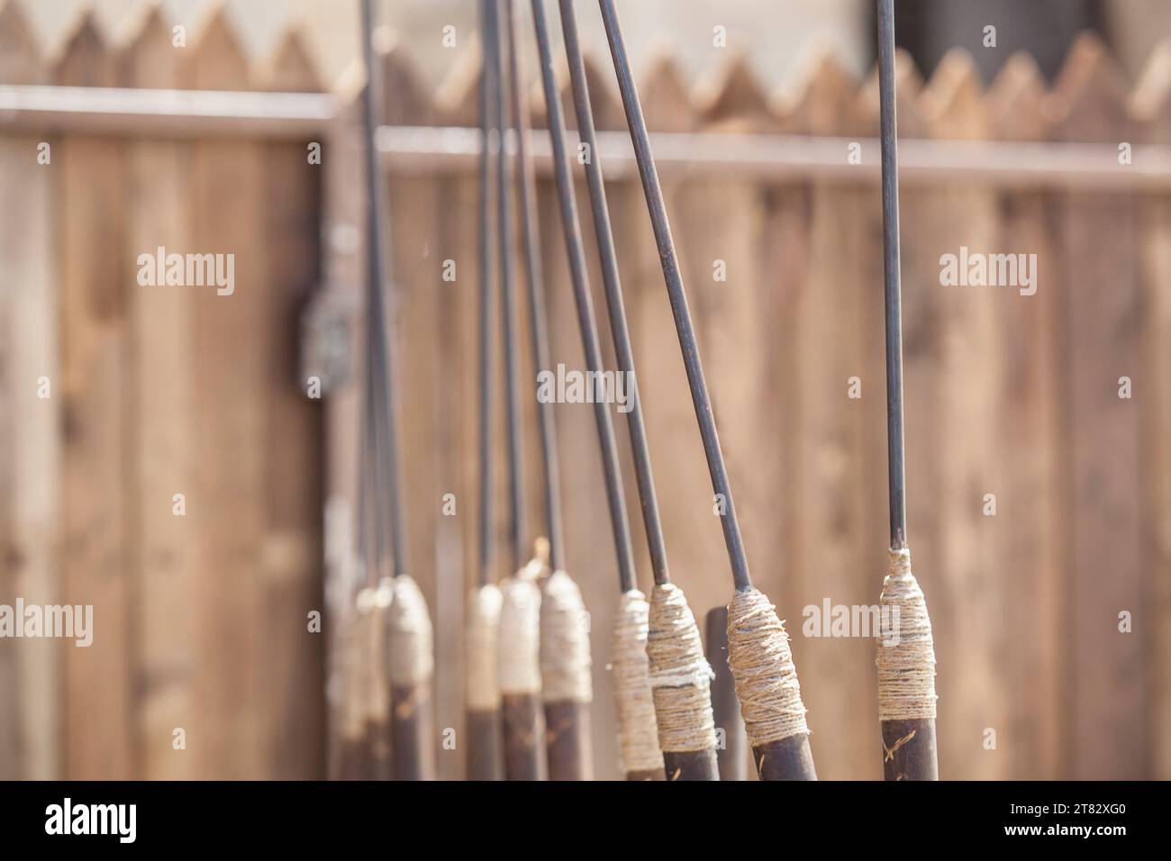 Stand full of pila or roman javelins at military camp. Perimeter ...