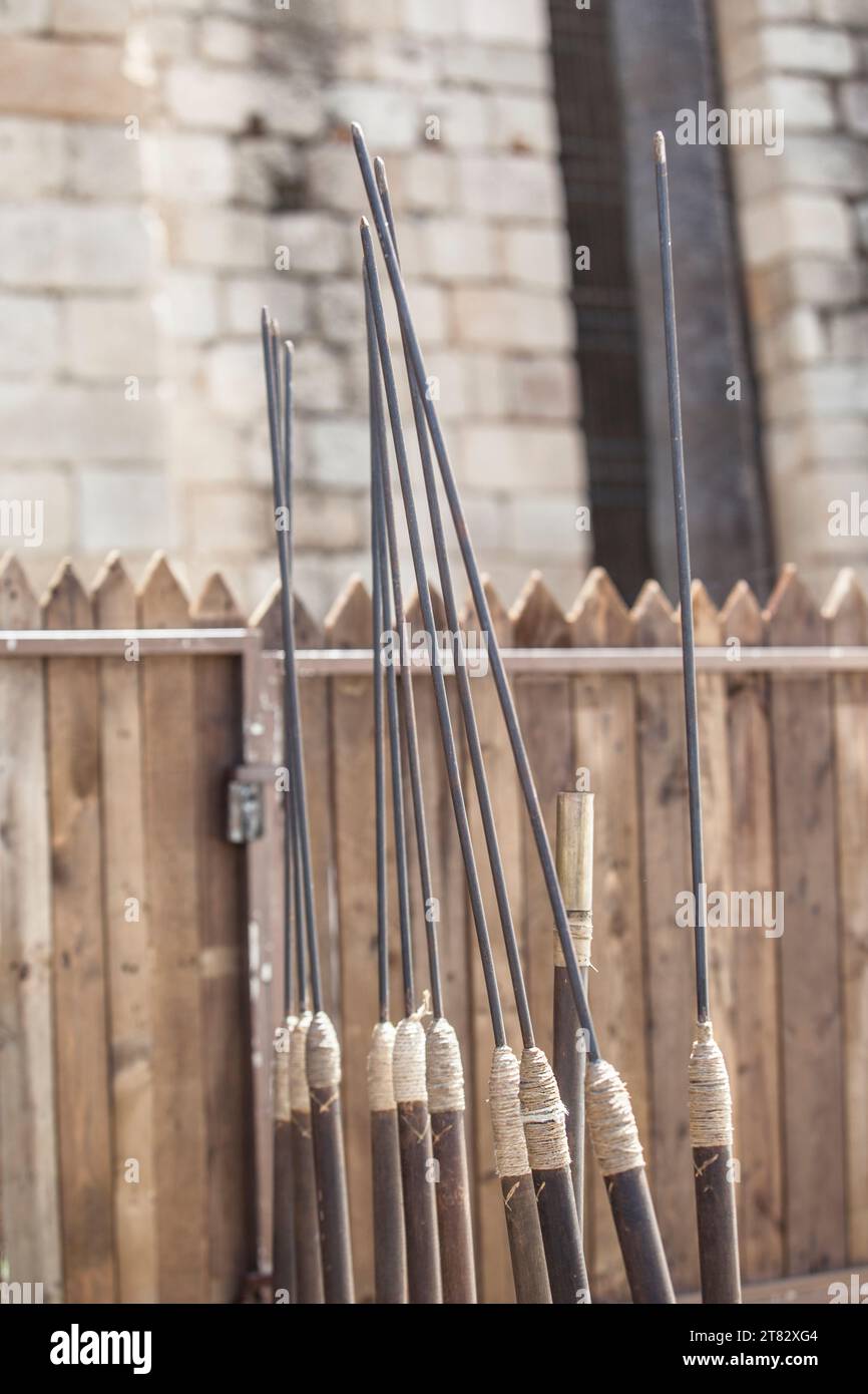 Stand full of pila or roman javelins at military camp. Perimeter ...