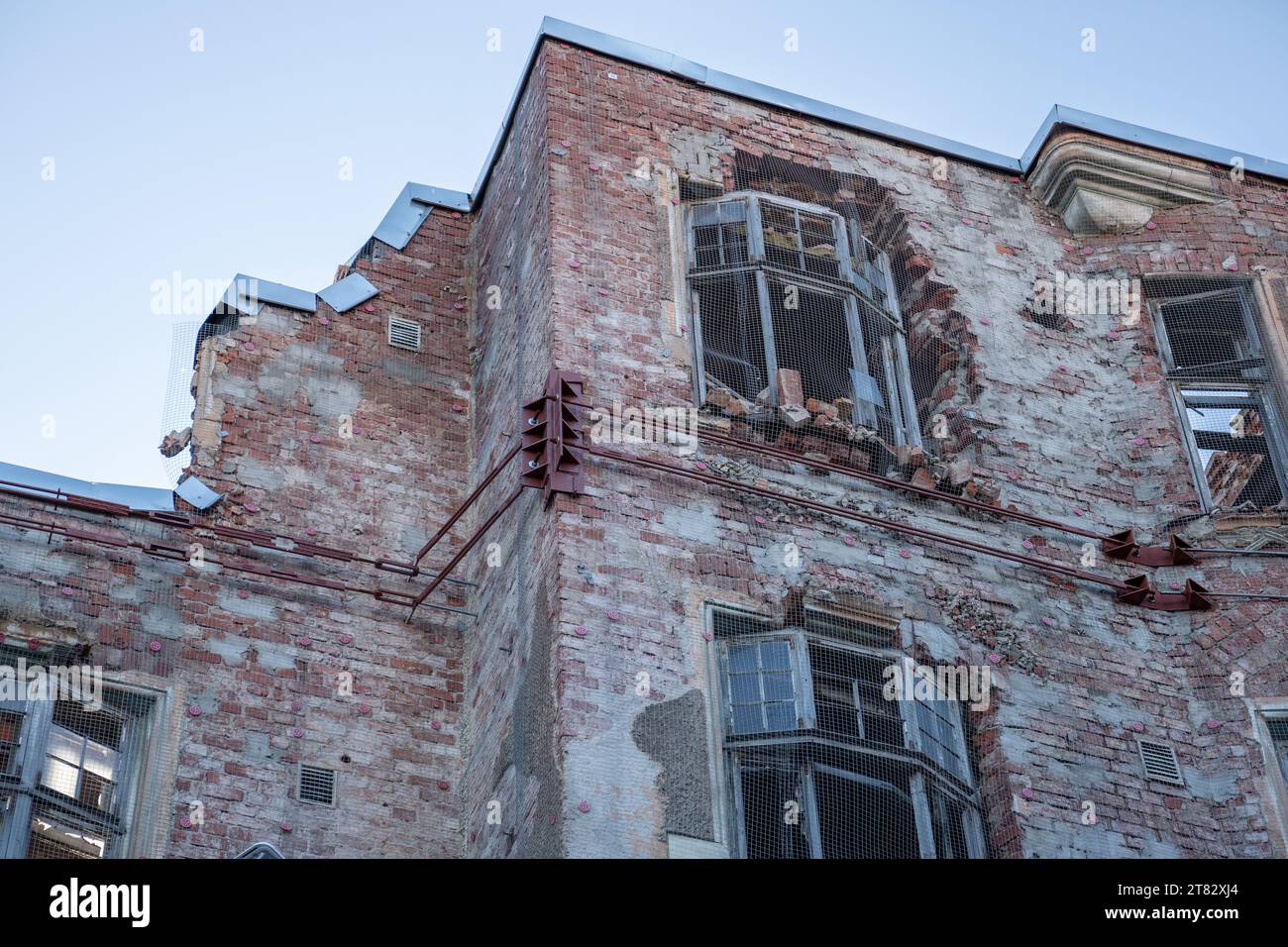 Historical building with special metal keeping sticks, metal mesh on ...